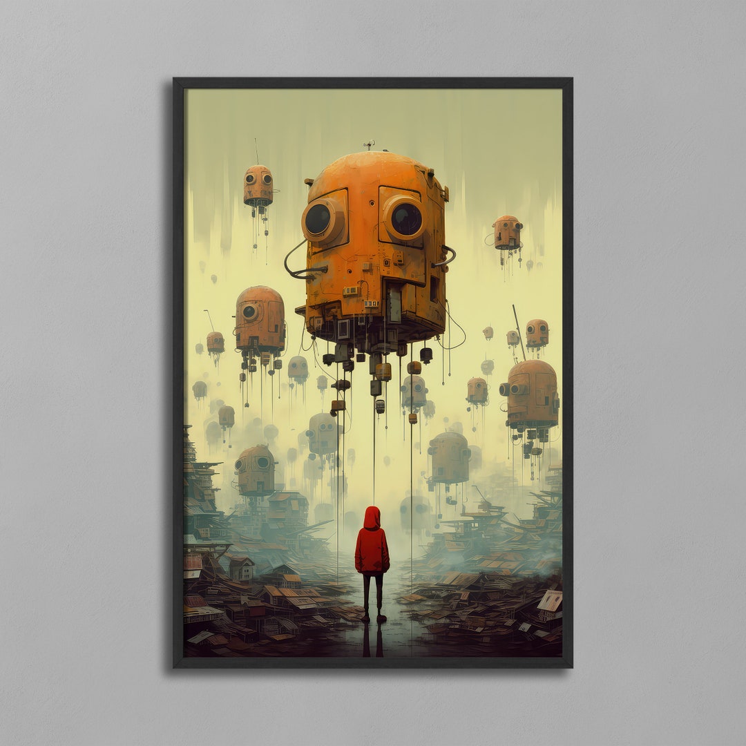 Retro Futuristic Sci-fi Robots Poster Dystopian World Matte Vertical ...