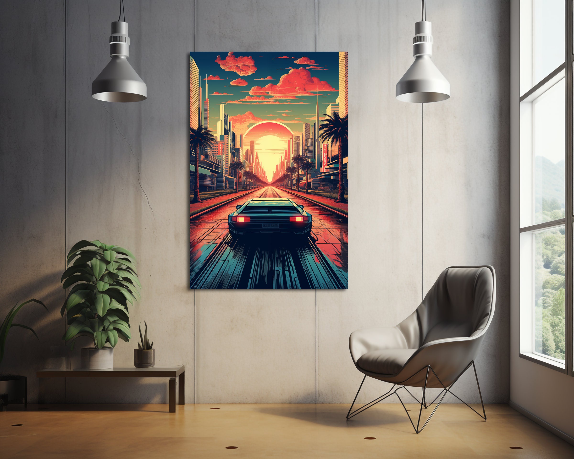 Synthwave Futuristic Sunset Poster | Synthwave Wall Art | Futuristic ...