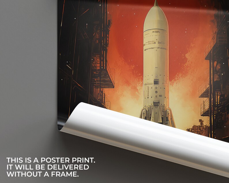 Retro Futuristic Rocket Launch Poster Space Rocket Blast off Matte ...