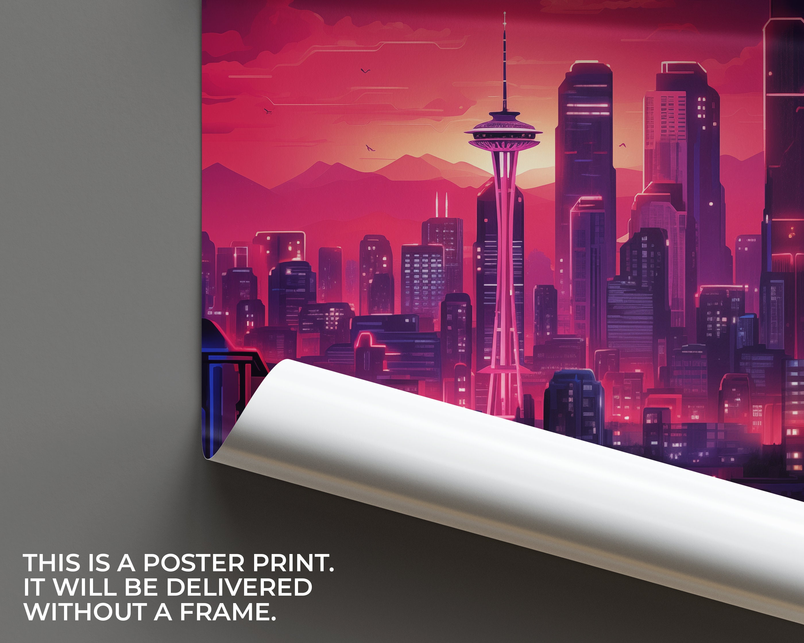 Cyberpunk Seattle Skyline Poster Cyberpunk Wall Art Print - Etsy