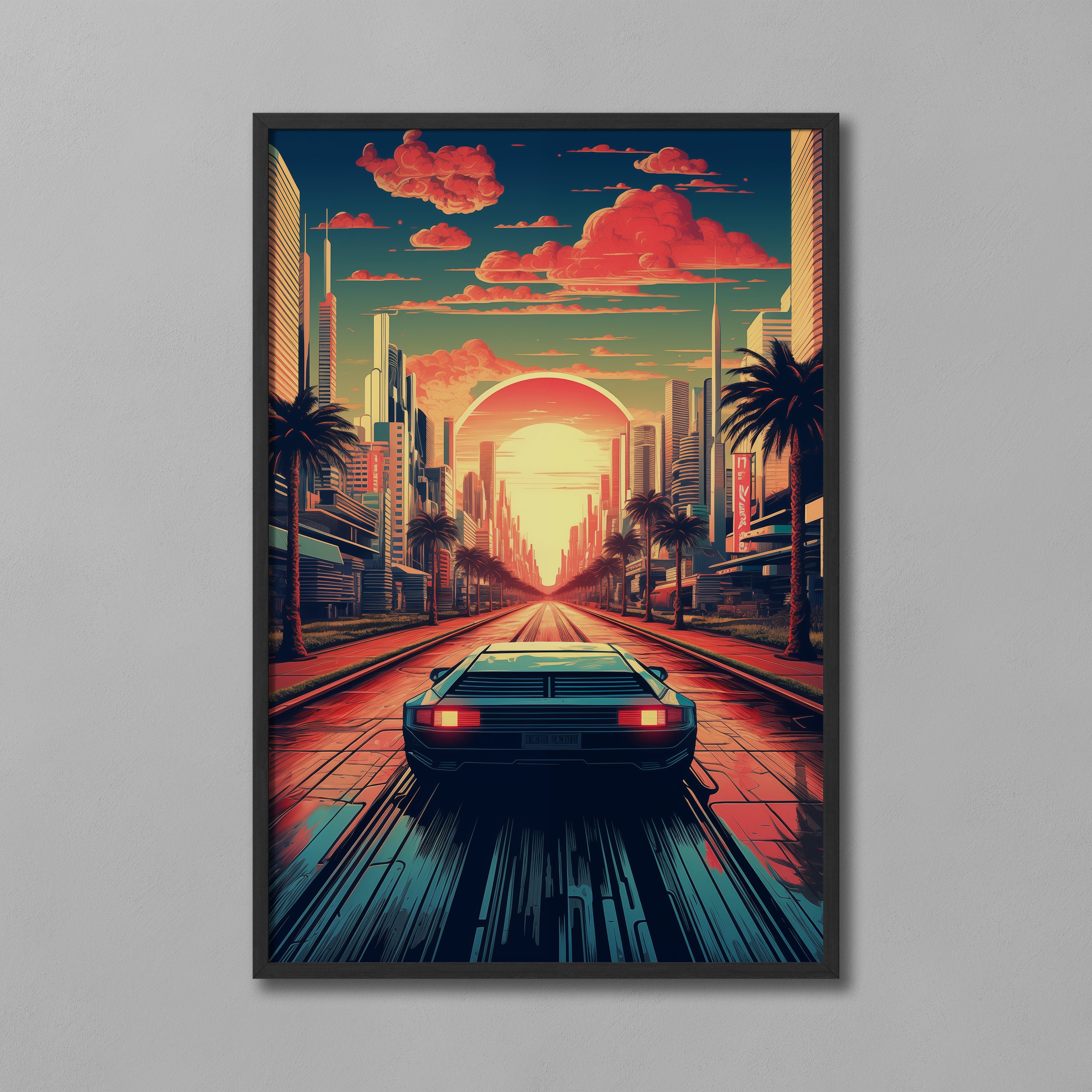 Synthwave Futuristic Sunset Poster | Synthwave Wall Art | Futuristic ...