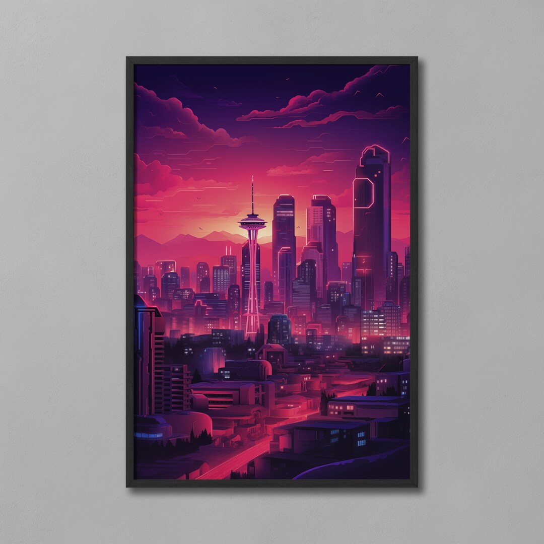 Cyberpunk Seattle Skyline Poster Cyberpunk Wall Art Print - Etsy