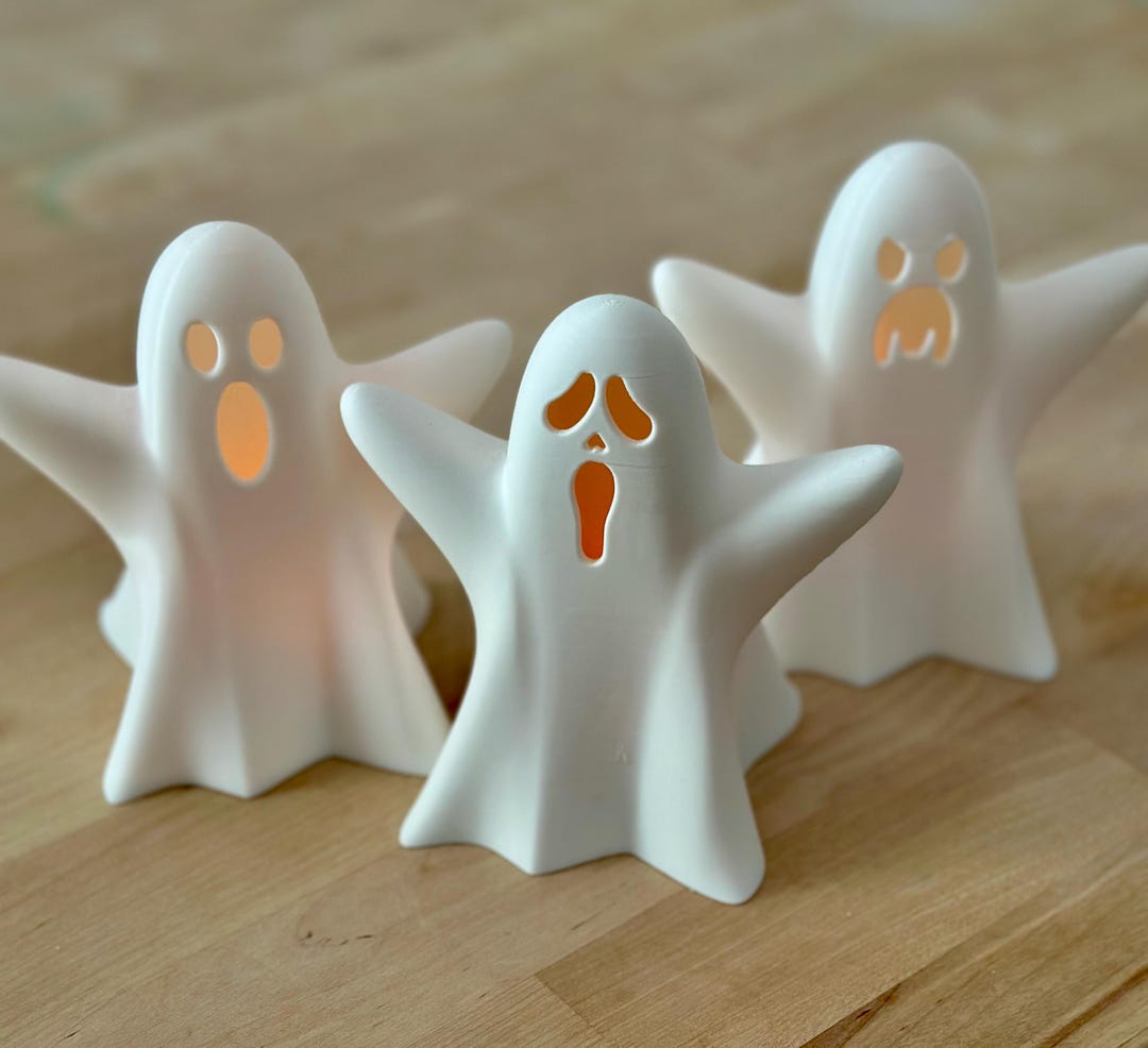 Spooky 3D Printed Ghost Tea Light Decoration – Halloween LED Candle ...
