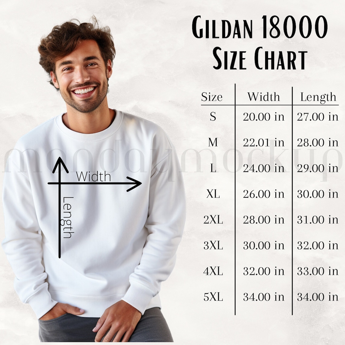 Gildan 18000 Size Chart for Men, G18000 Size Chart, Sweatshirt Size ...