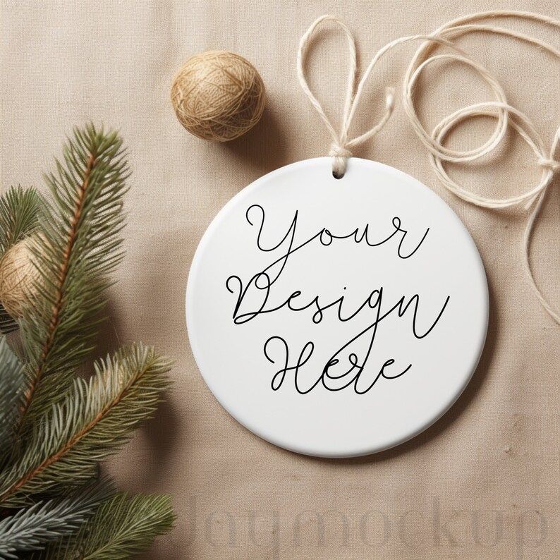 Christmas Mockup Blank White Round Ceramic Christmas Ornament, Mockup ...