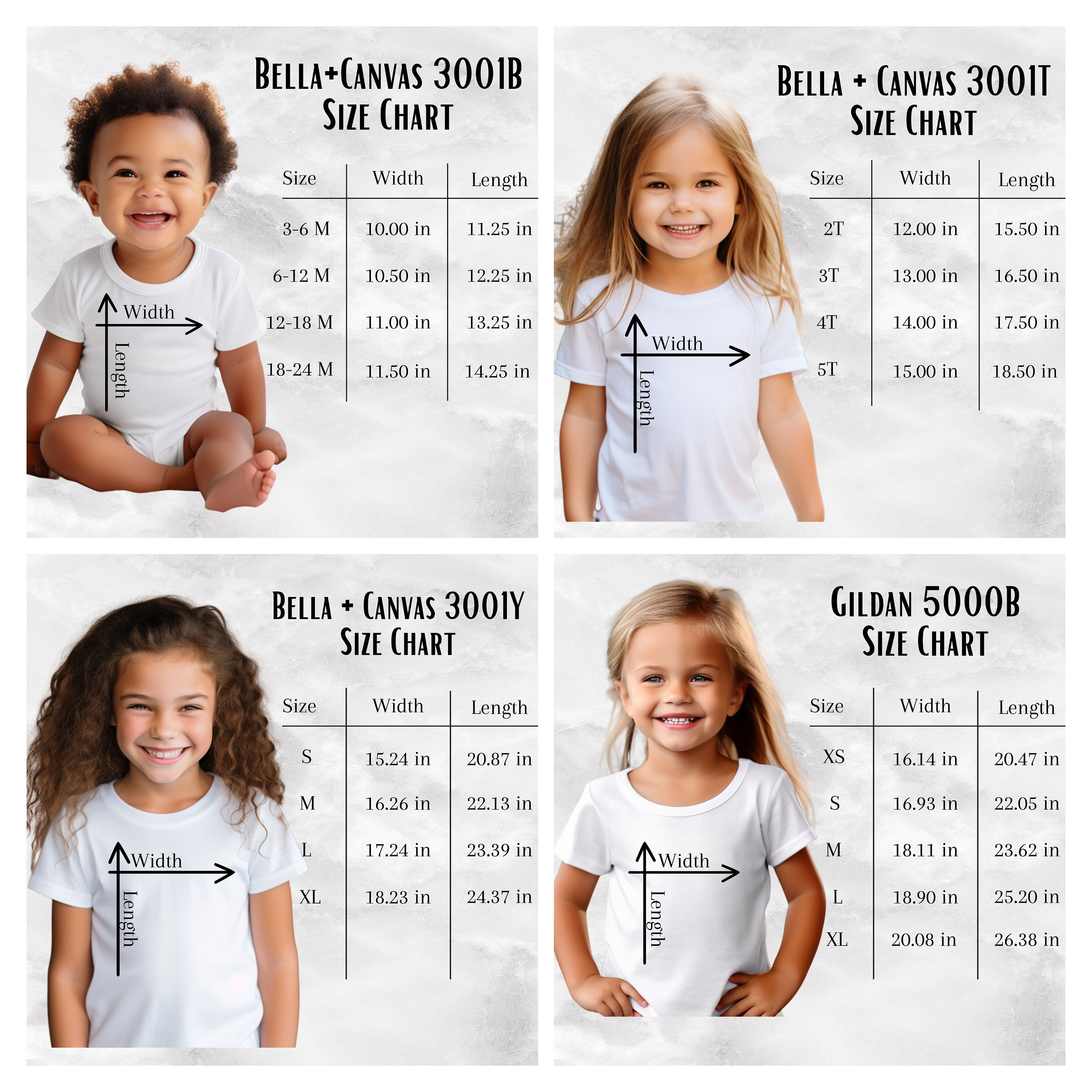 Toddler and Youth Size Chart Mockup Bundle, Kids Size Chart Mockups ...