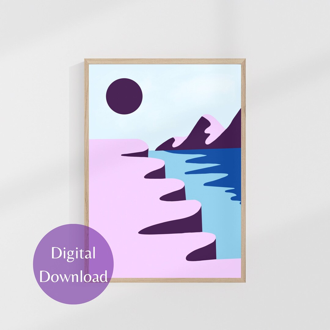 Boho Mountain Wall Art, Mountain Art, Ocean Wall Art, Landscape ...