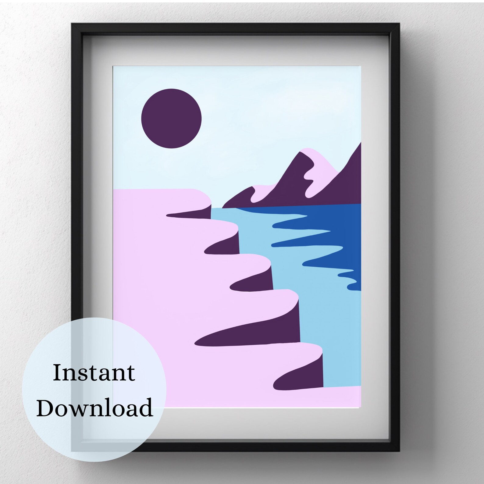 Boho Mountain Wall Art, Mountain Art, Ocean Wall Art, Landscape ...