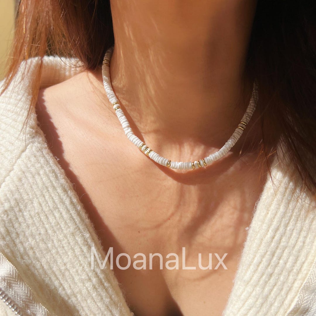 White Puka Shell Choker Necklace, Shell Bead Necklace, Sea Shell Boho ...