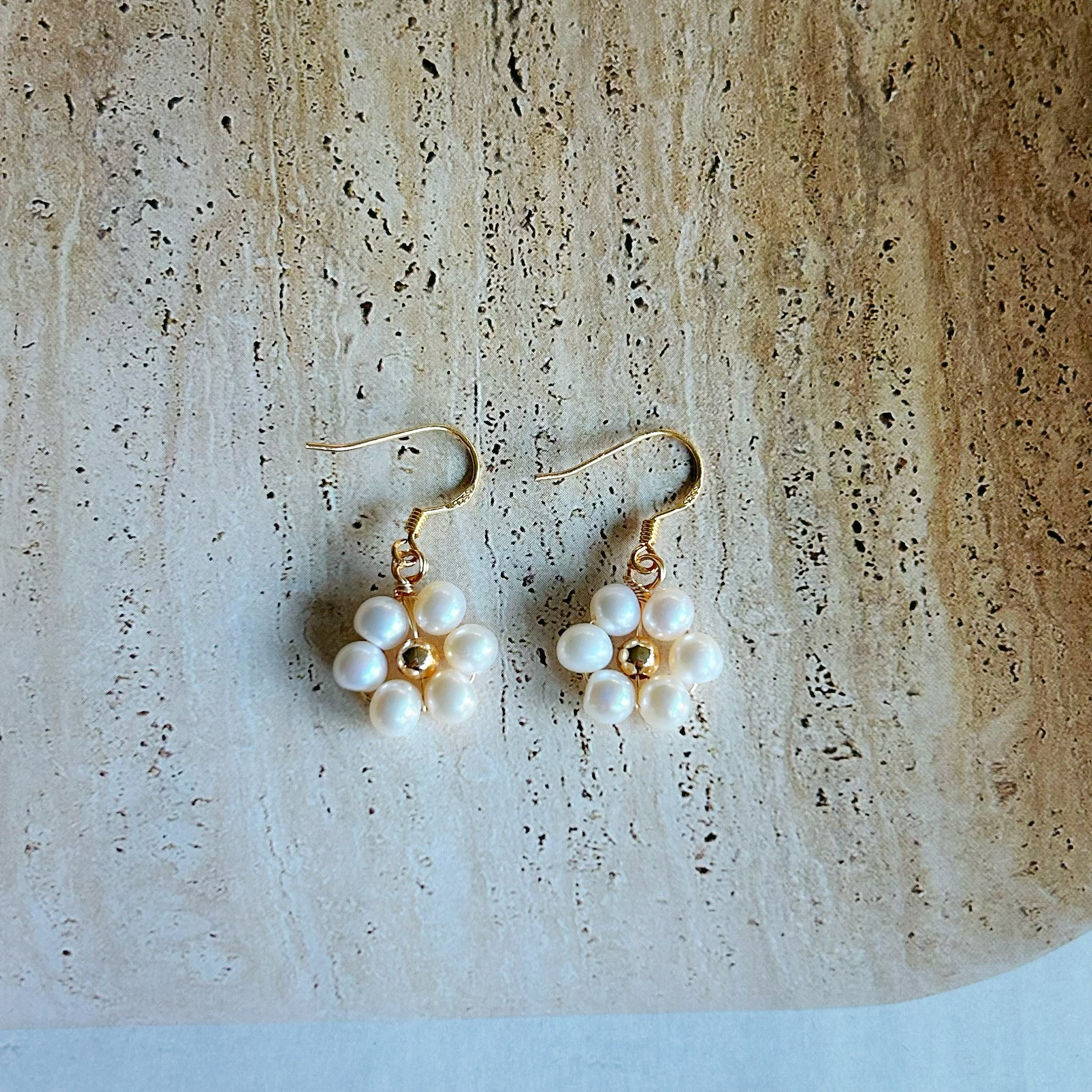 Dainty Daisy Pearl Earrings, Natural Freshwater Pearl Earrings, Daisy ...
