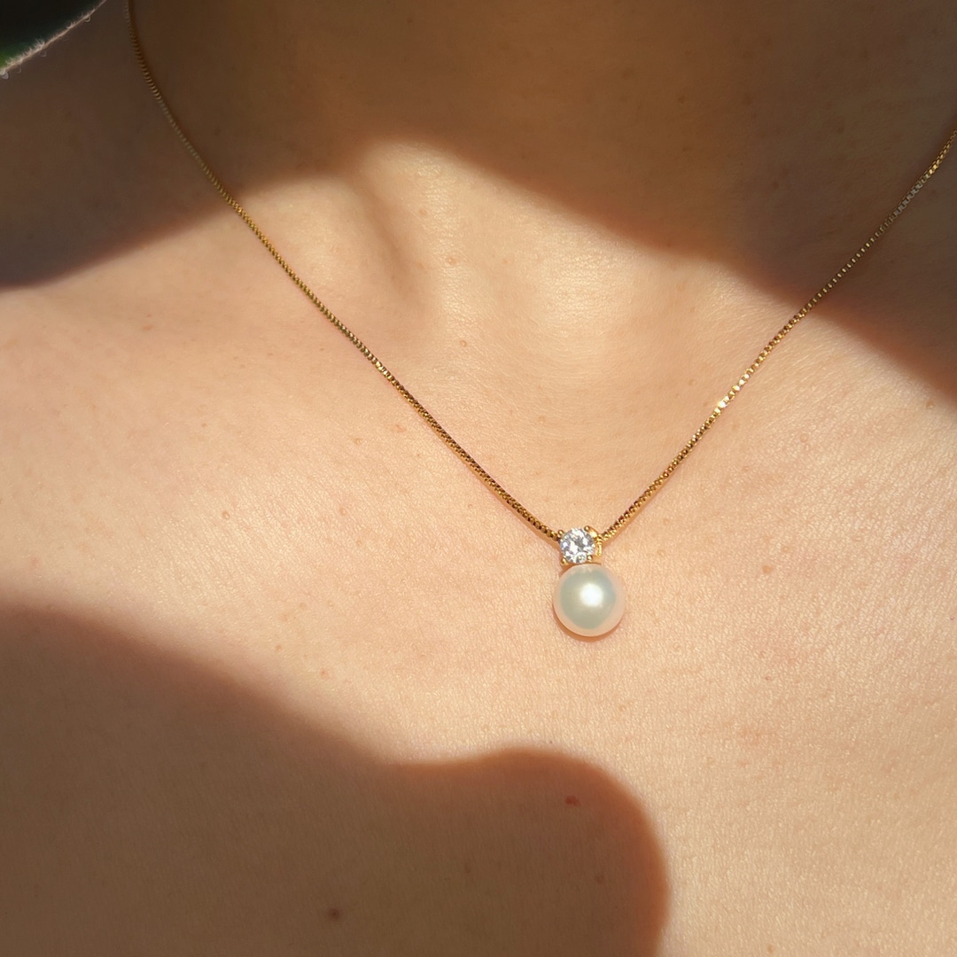Wedding Necklace, Diamond Pearls Necklace, Minimalist Single Pearl ...