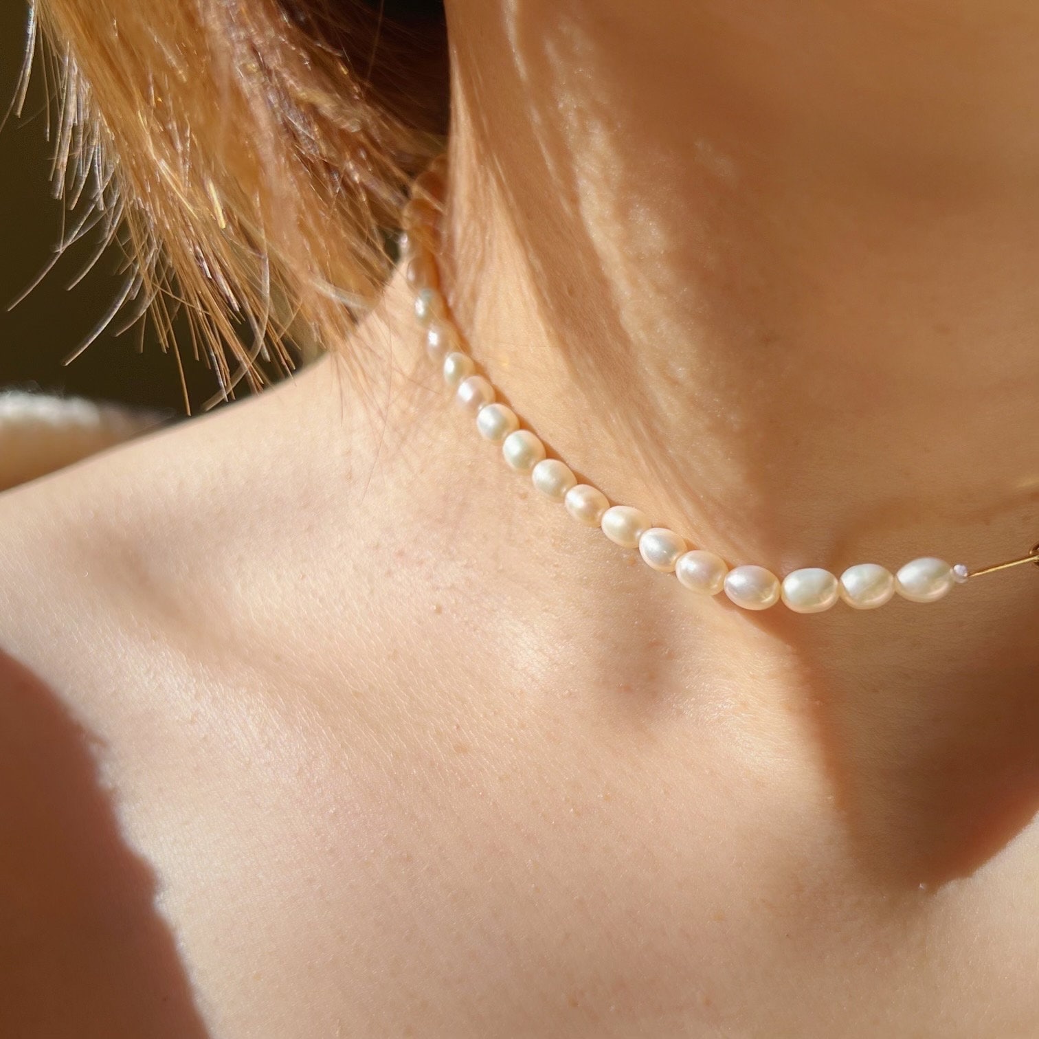 Nature Pearls Bead Necklace&14k Gold Paperclip Chain Necklace, Pearls Choker, Bridesmaid Gift ...