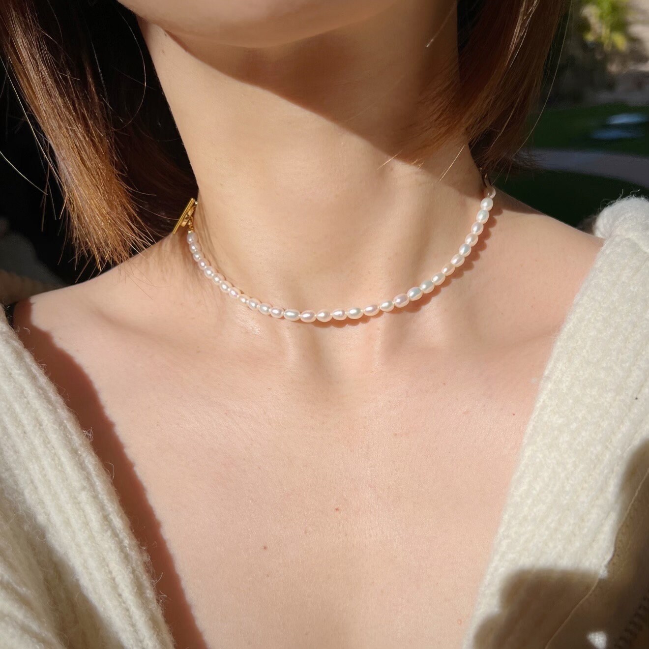 Nature Pearls Bead Necklace&14k Gold Paperclip Chain Necklace, Pearls ...
