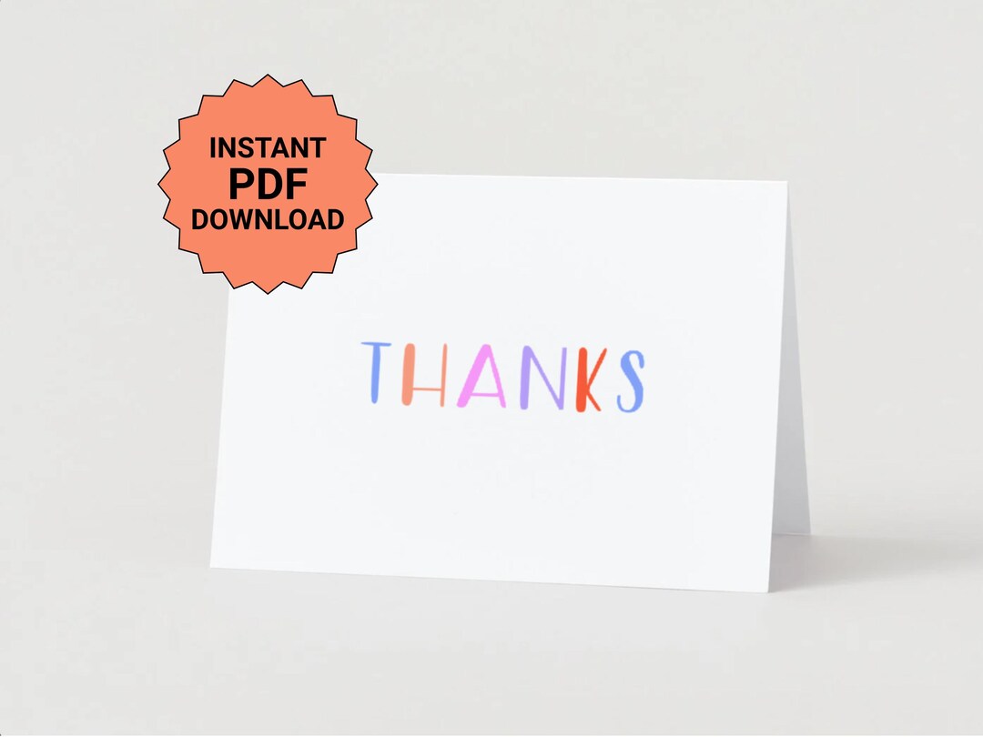 Printable Thank You Card | 5x7 Modern Thank You | Colorful Hand ...