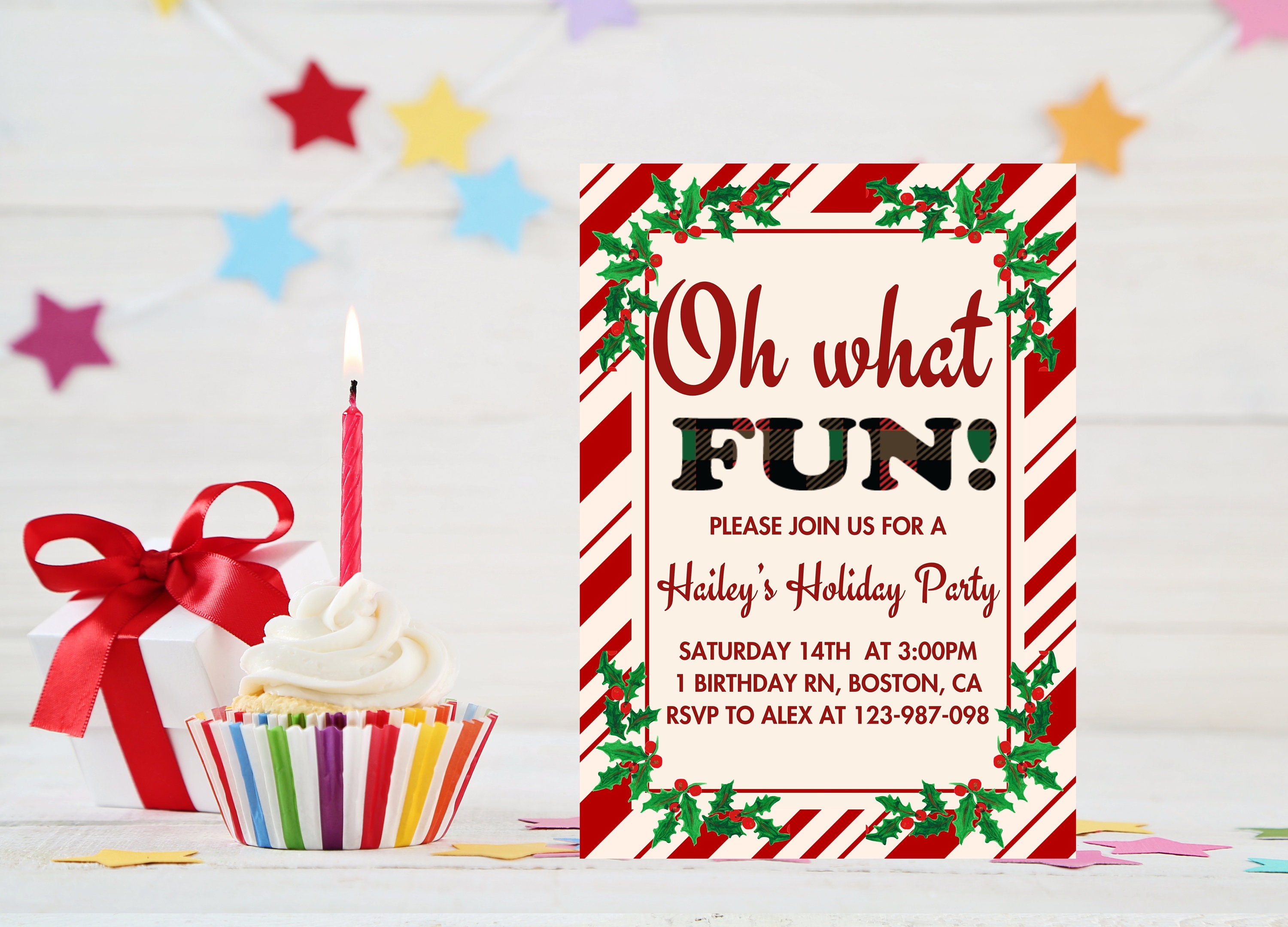 Editable Christmas Birthday Invitation Oh What Fun Christmas - Etsy