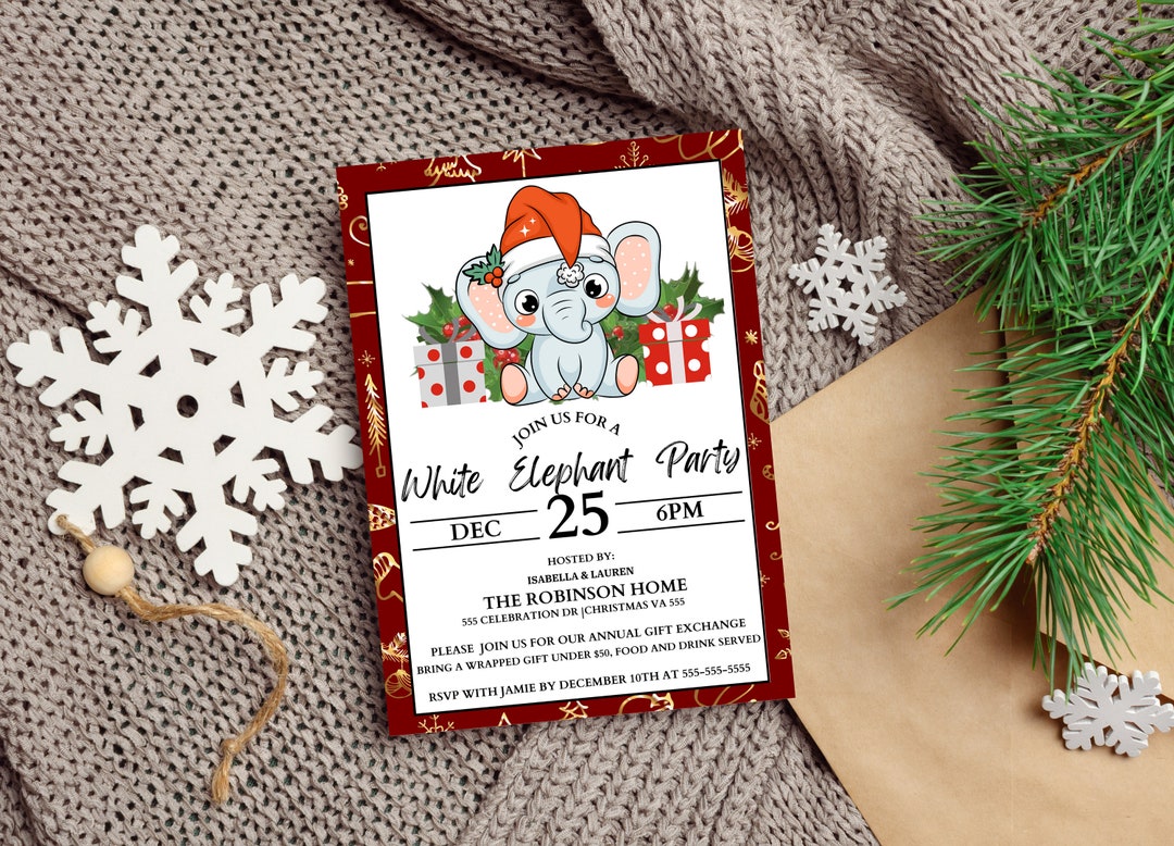 White Elephant Party Invite Template Secret Santa Christmas Party ...