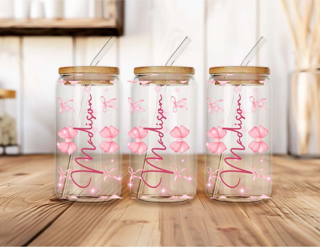 Personalized Glass Tumbler Coquette Glass Tumbler With Lid and Straw ...
