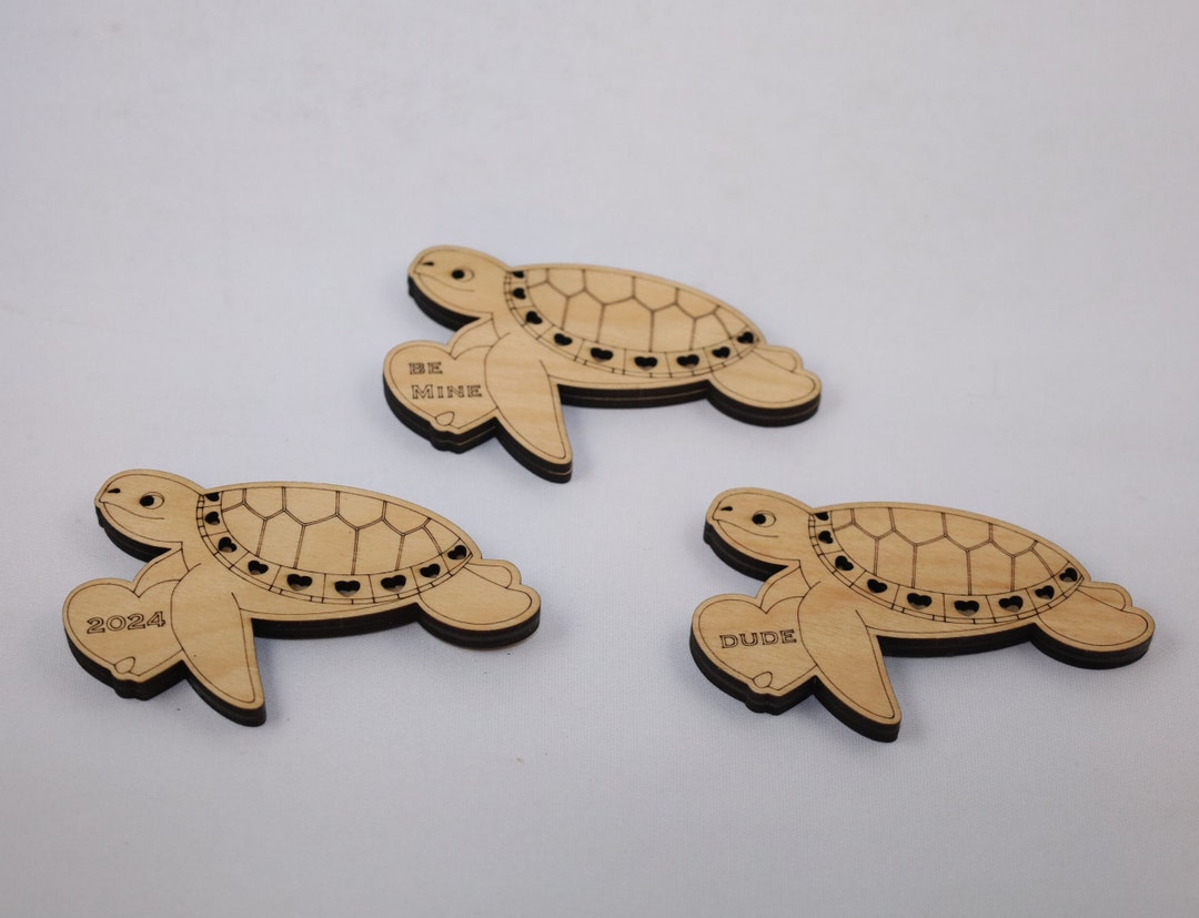 Wooden Sea Turtle With Heart Magnet - Etsy