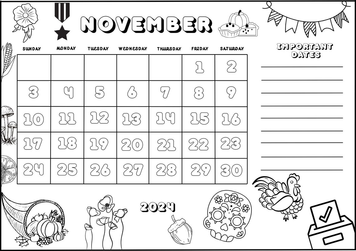 Printable Coloring Calendar 2024 for Kids, Traceable Numbers, Printable ...