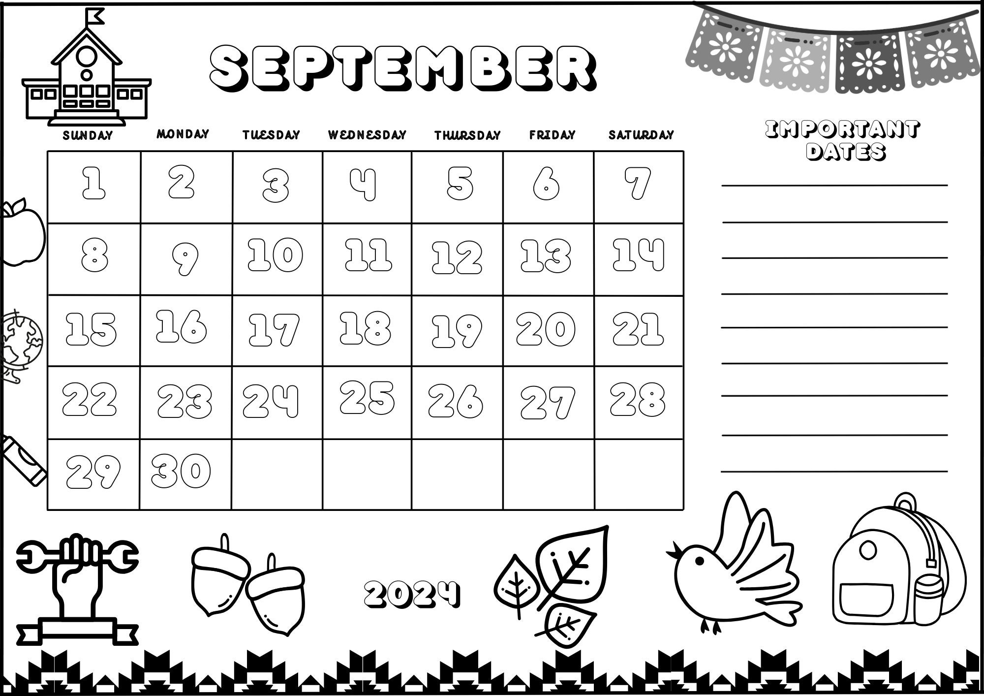 Printable Coloring Calendar 2024 for Kids, Traceable Numbers, Printable ...