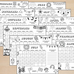 Printable Coloring Calendar 2024 for Kids, Traceable Numbers, Printable ...