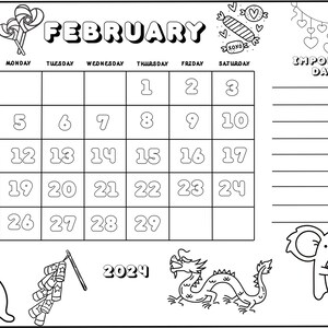 Printable Coloring Calendar 2024 for Kids, Traceable Numbers, Printable ...