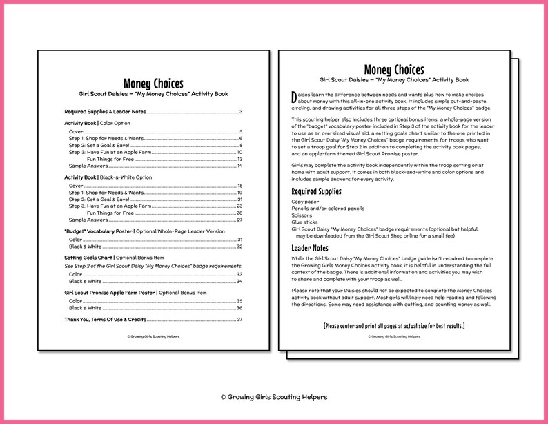 Girl Scout Daisies: "my Money Choices" Printable Activity Book | Badge ...