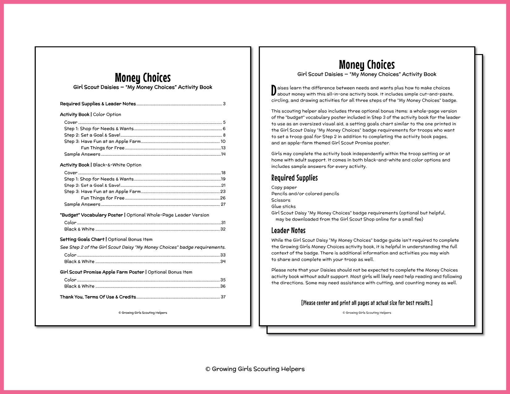 Girl Scout Daisies: my Money Choices Printable Activity Book Badge ...