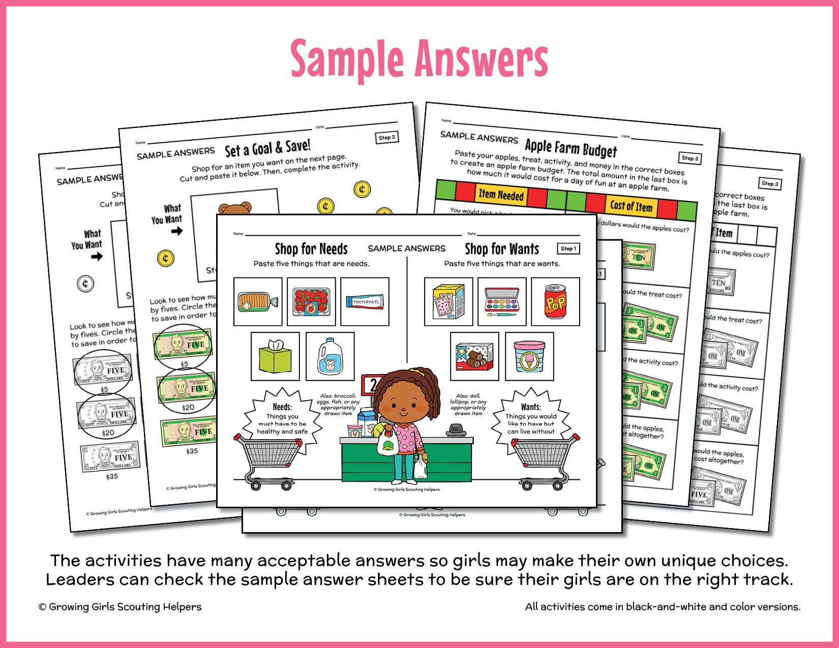 Girl Scout Daisies: my Money Choices Printable Activity Book Badge ...