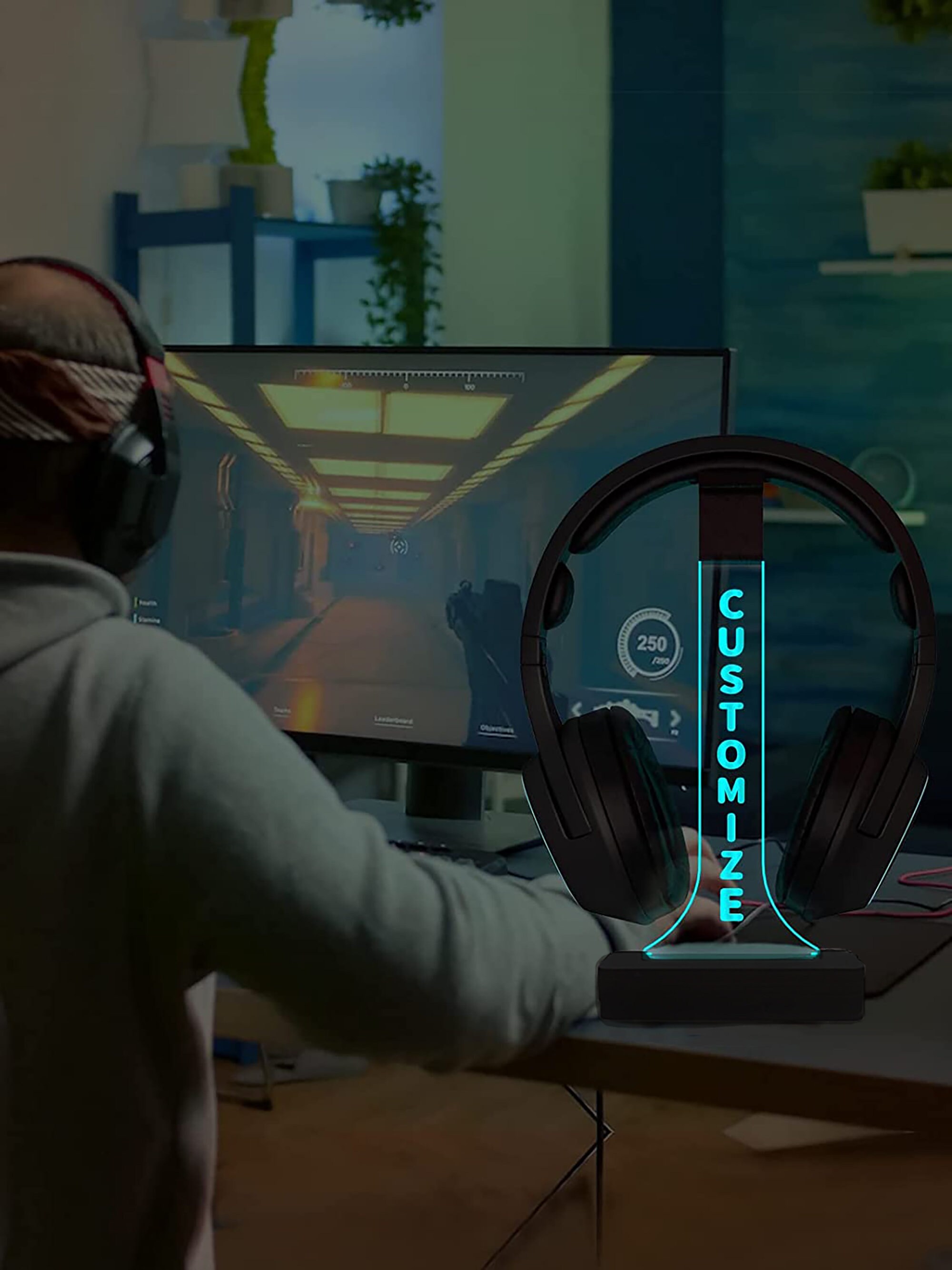 Personalized Light up Headphone Stand for Desk, Gaming Headset Holder ...