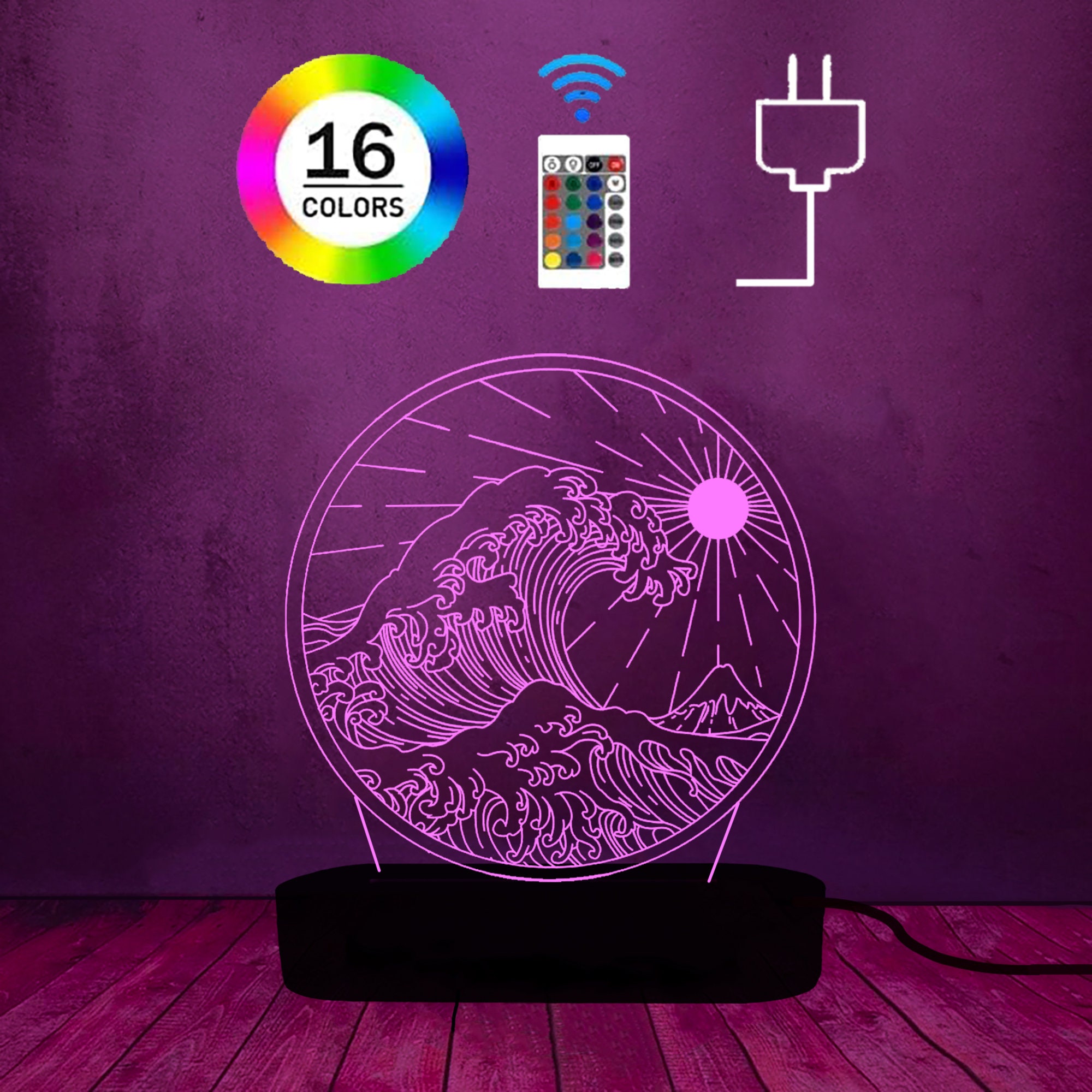 Great Wave Kanagawa Night Light,sun and Wave Night Lamp,katsushika ...