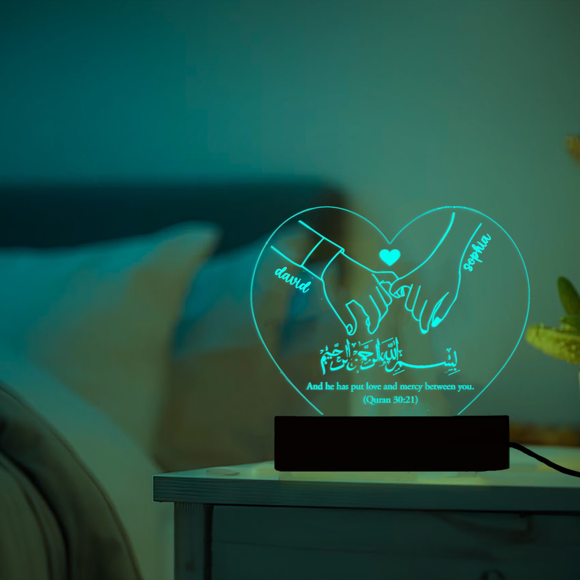 Personalized Muslim Wedding Heart Acrylic Lamp, Muslim Couple Gift ...