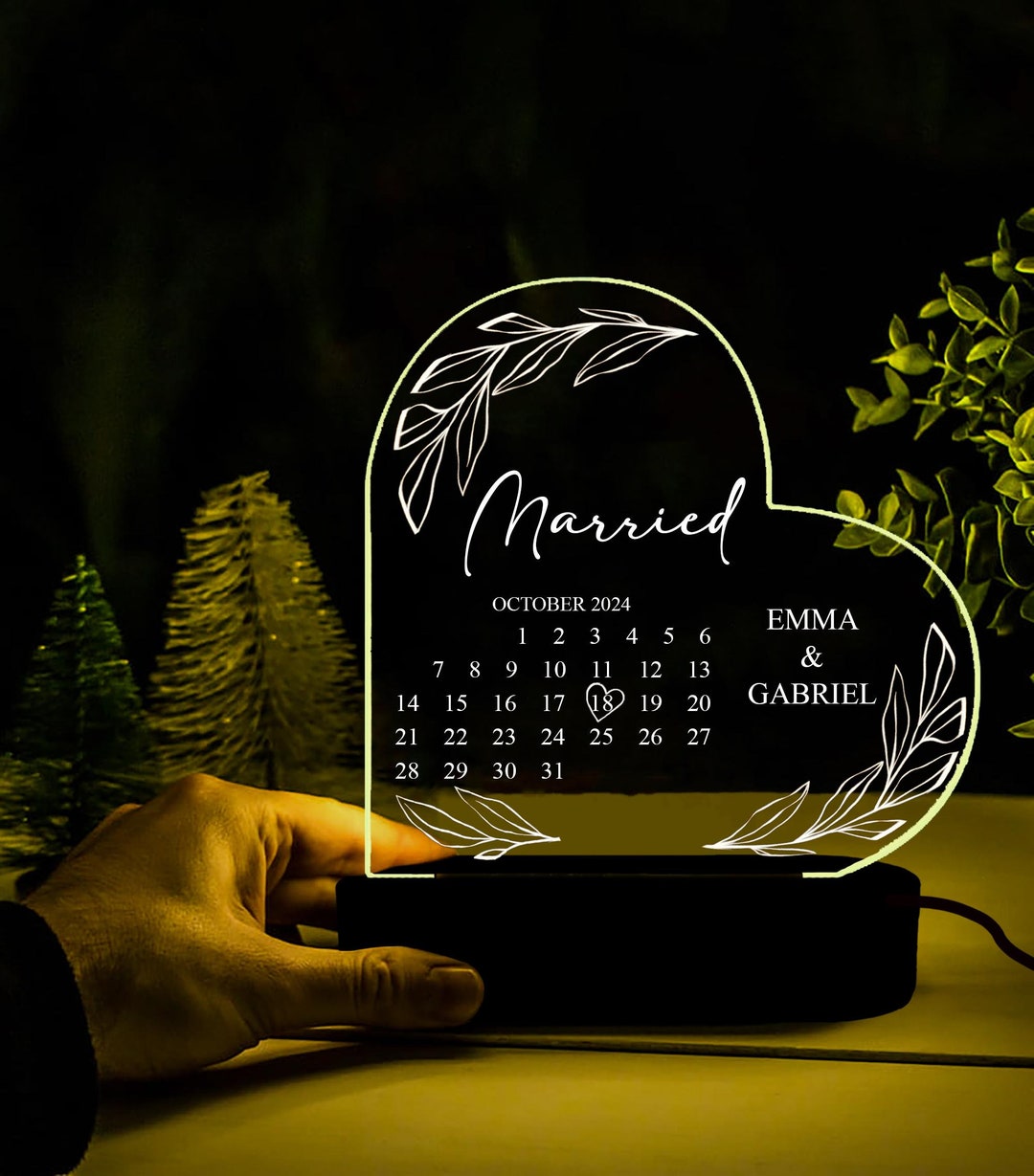 Personalized Married Calendar Acrylic Night Light,wedding Gift for ...