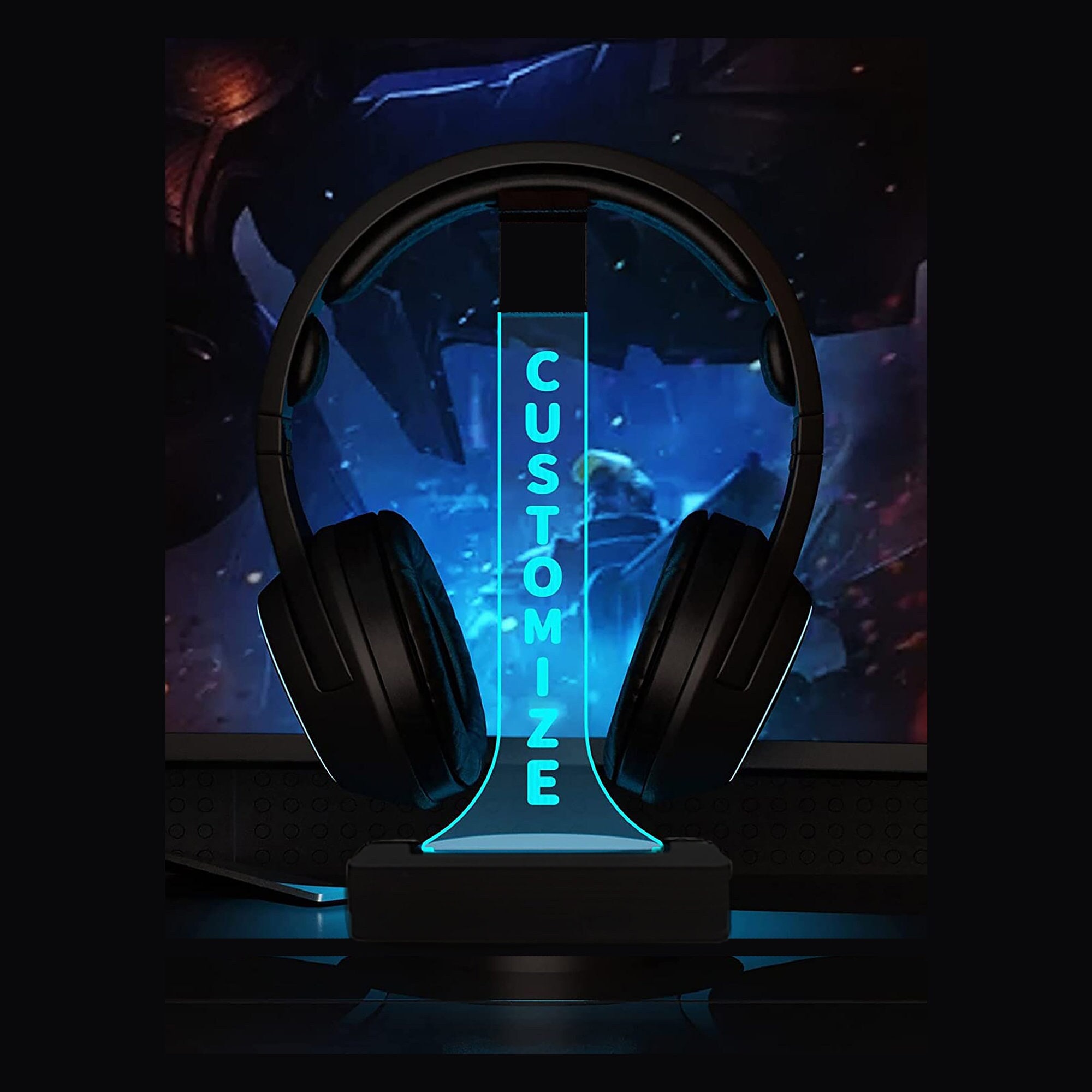 Personalized Light up Headphone Stand for Desk, Gaming Headset Holder ...