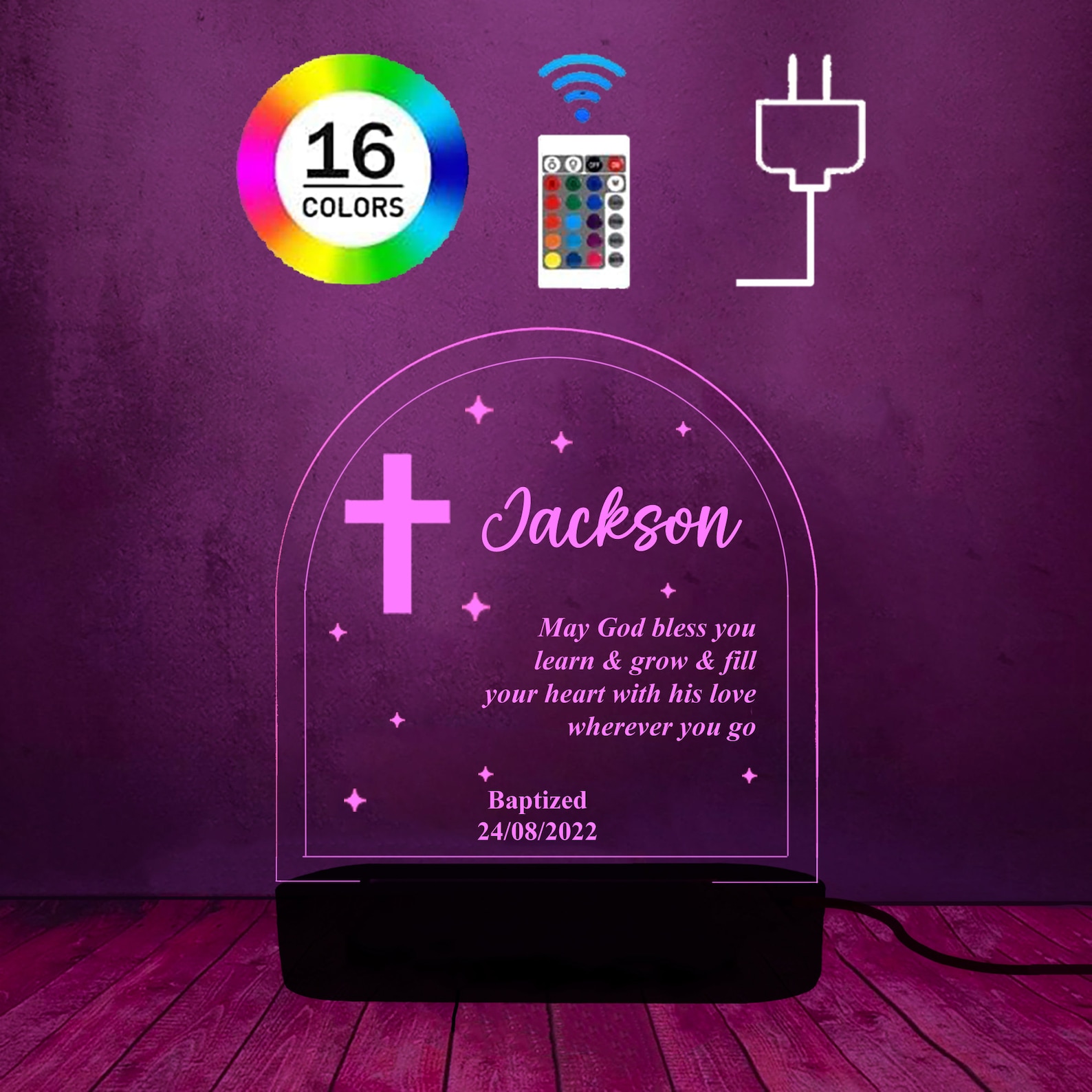 Personalized Baptism Night Light, Custom Baptism Gift for Kids ...