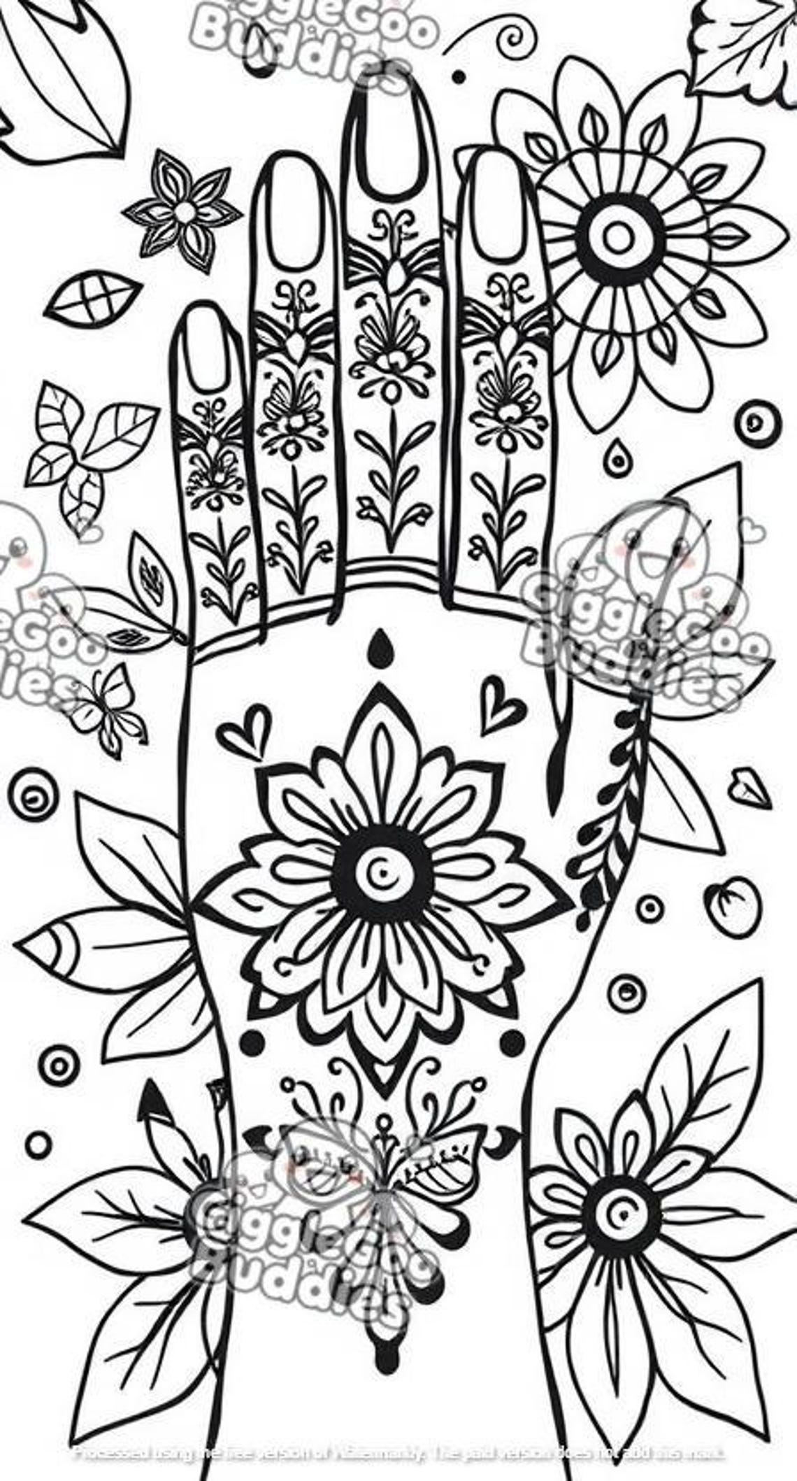 Henna on Hand Coloring Page - Etsy