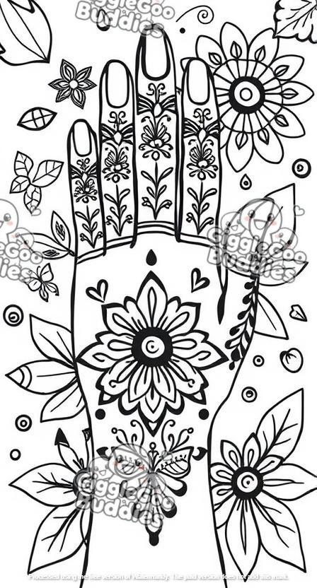 Henna on Hand Coloring Page - Etsy