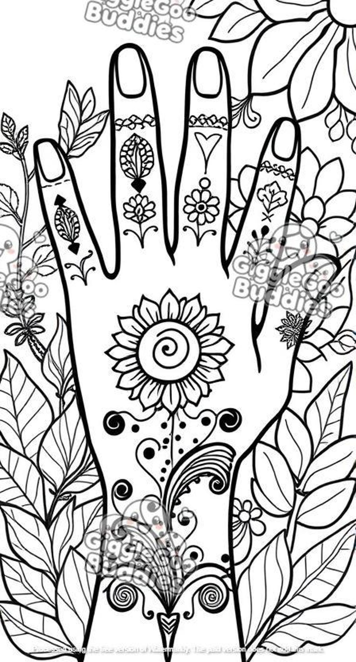 Henna on Hand Coloring Page - Etsy