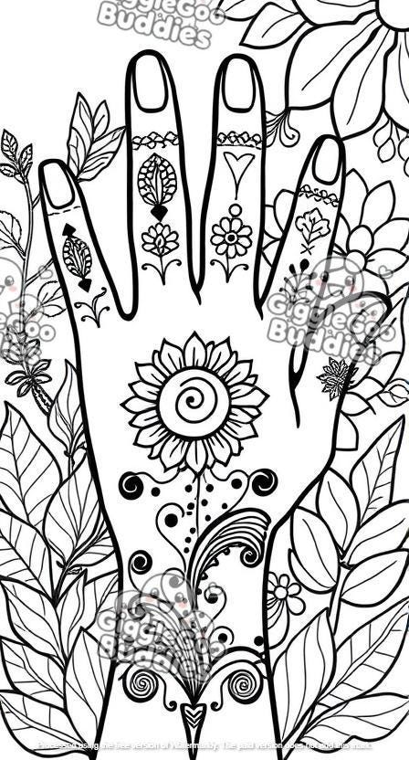 Henna on Hand Coloring Page - Etsy