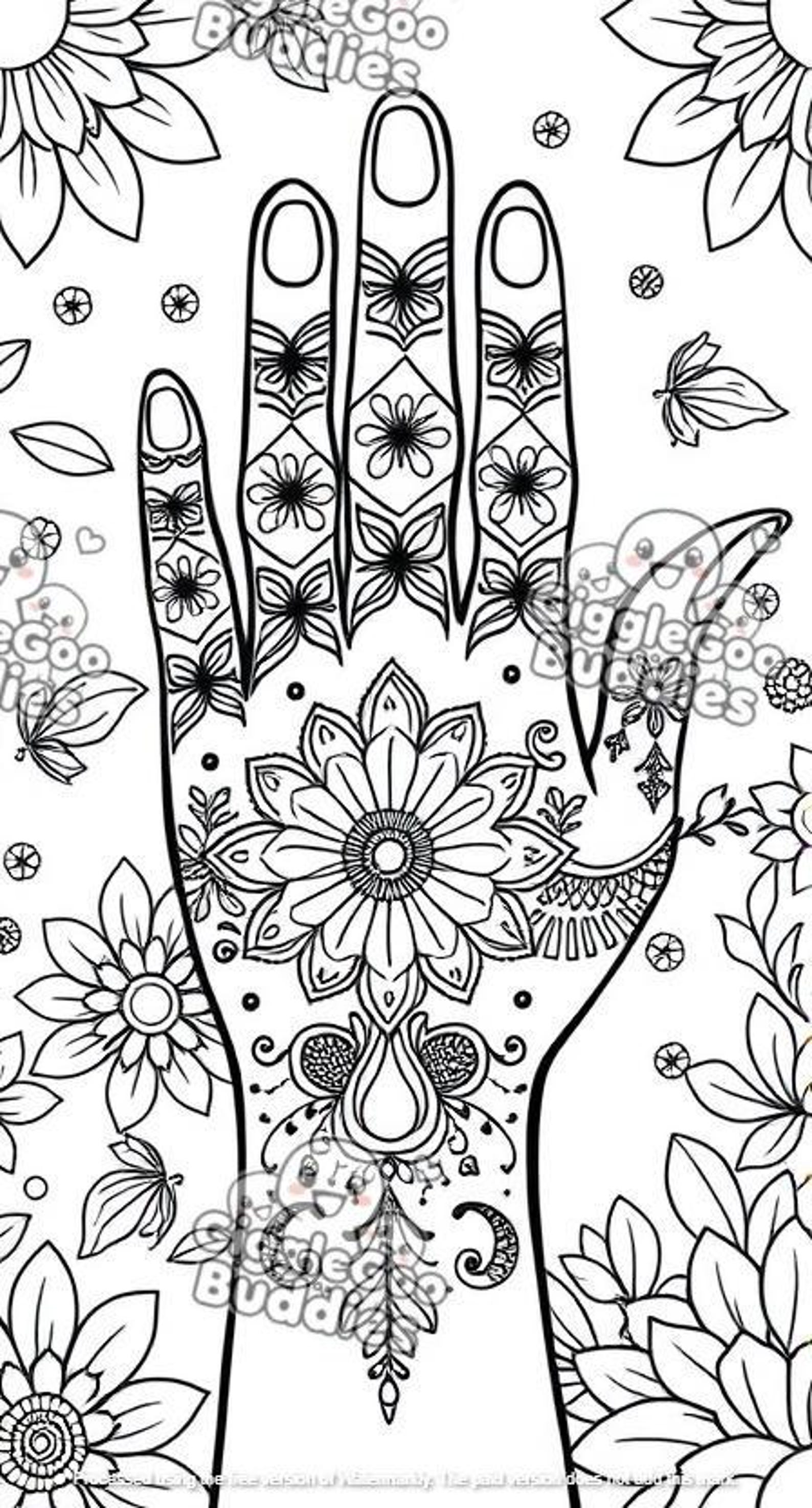 Henna on Hand Coloring Page - Etsy