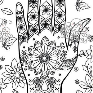 Henna on Hand Coloring Page - Etsy