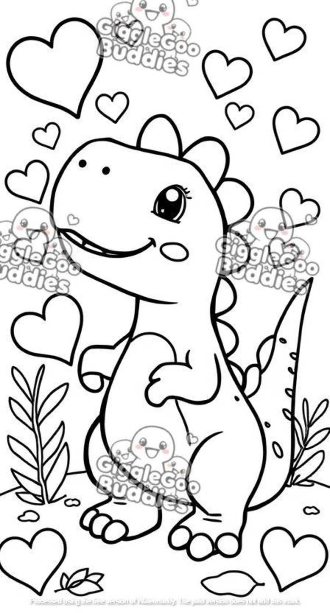 Valentine's Day Dino Coloring Page for Kids - Etsy