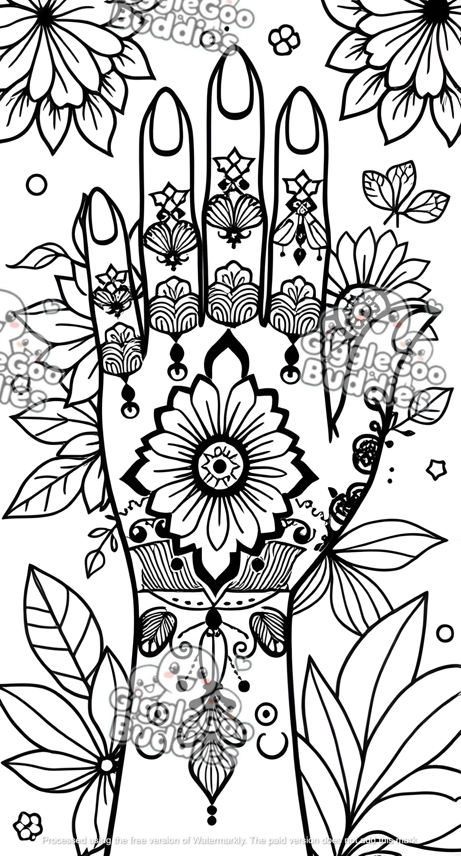 Henna on Hand Coloring Page - Etsy