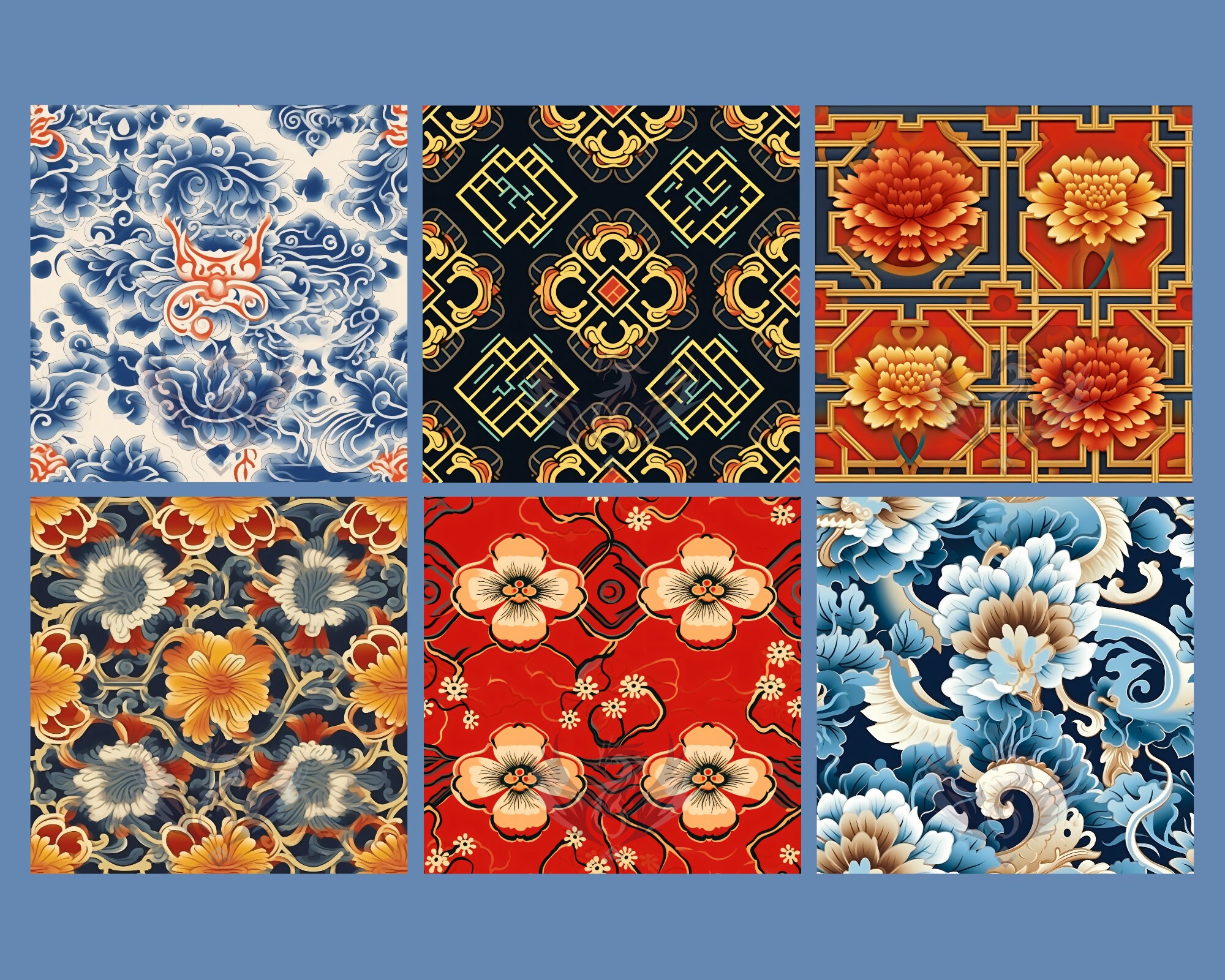 Traditional Chinese Tile Pattern Seamless Digital Paper Printable ...