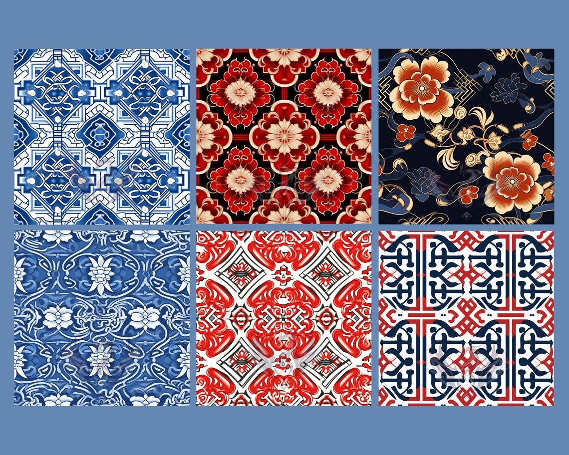 Traditional Chinese Tile Pattern Seamless Digital Paper Printable ...