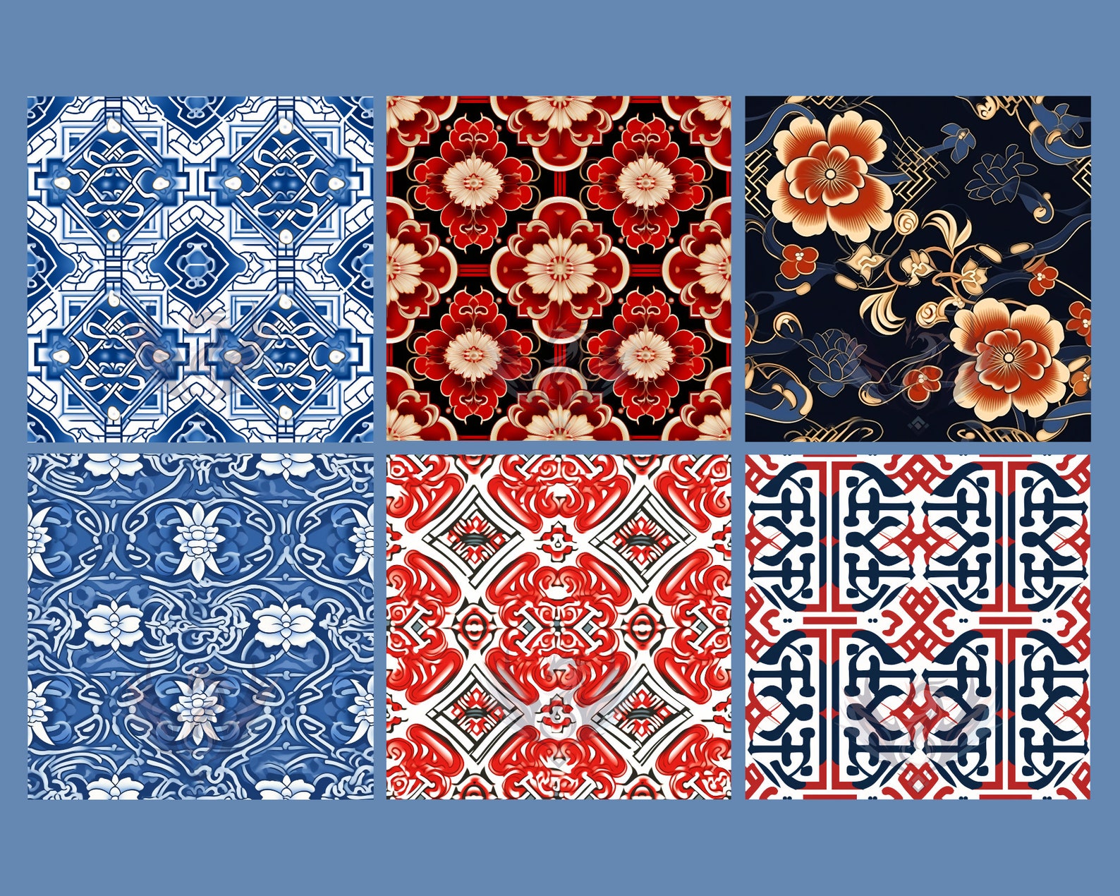 Traditional Chinese Tile Pattern Seamless Digital Paper Printable ...