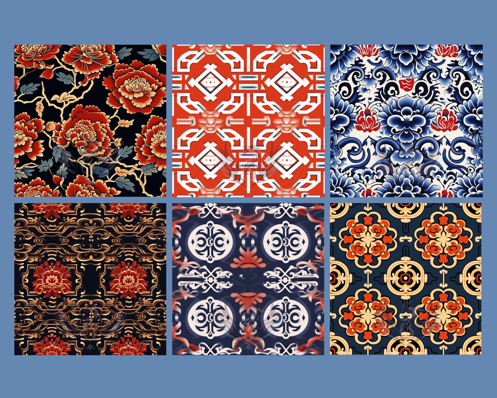 Traditional Chinese Tile Pattern Seamless Digital Paper Printable ...