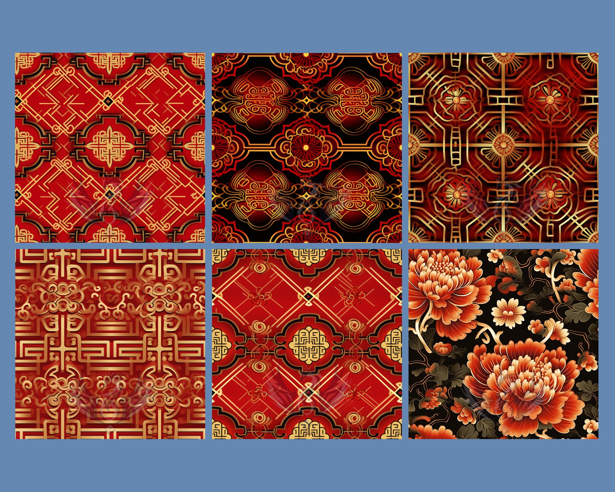 Traditional Chinese Tile Pattern Seamless Digital Paper Printable ...