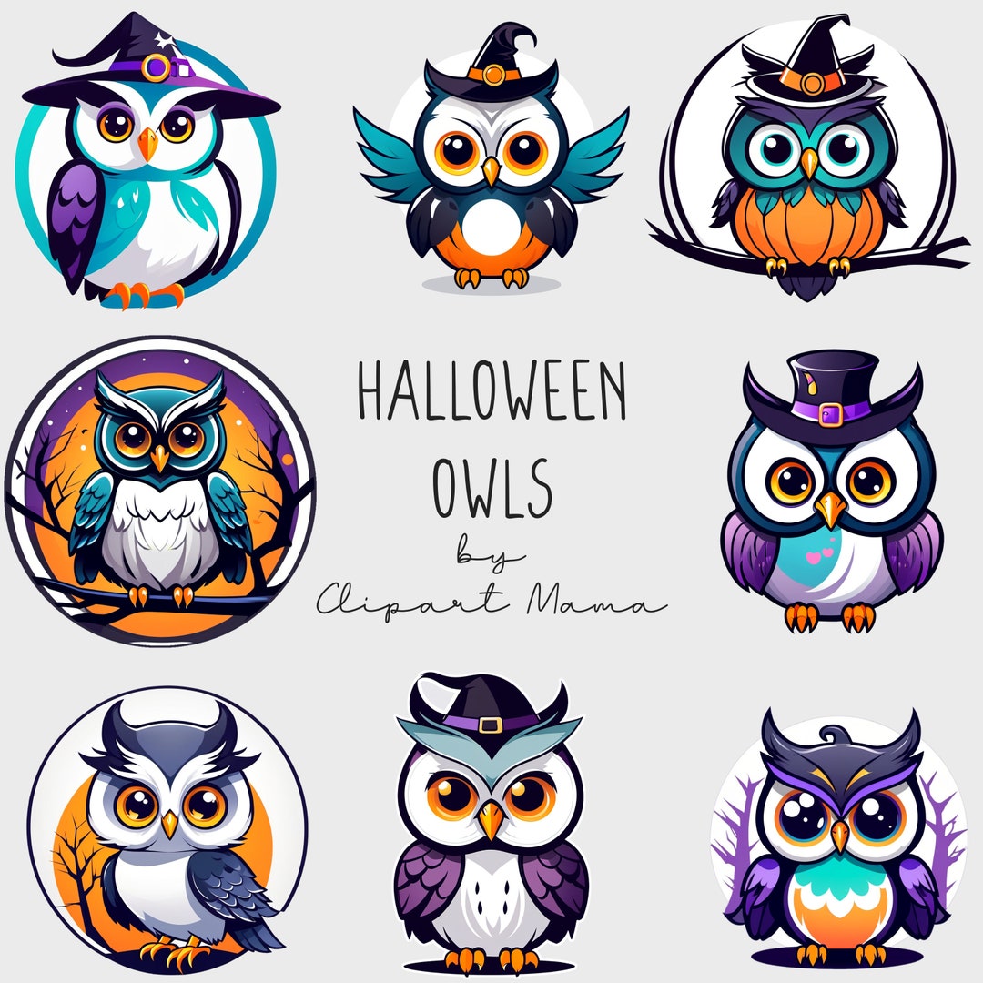 Halloween Owls Clipart PNG Files Digital Download - Etsy Australia