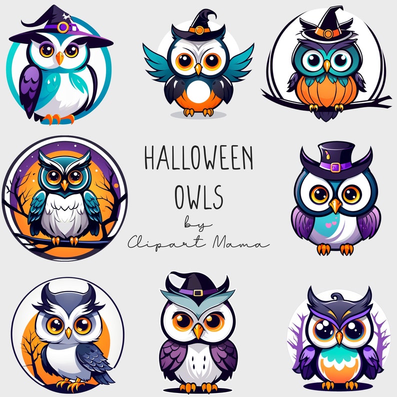 Halloween Owls Clipart PNG Files Digital Download - Etsy Australia